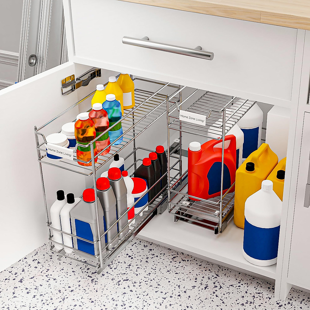 Home Zone Living Pull Out Kitchen Cabinet Organizer with Two Tiers of Storage, 7” W x 20” D