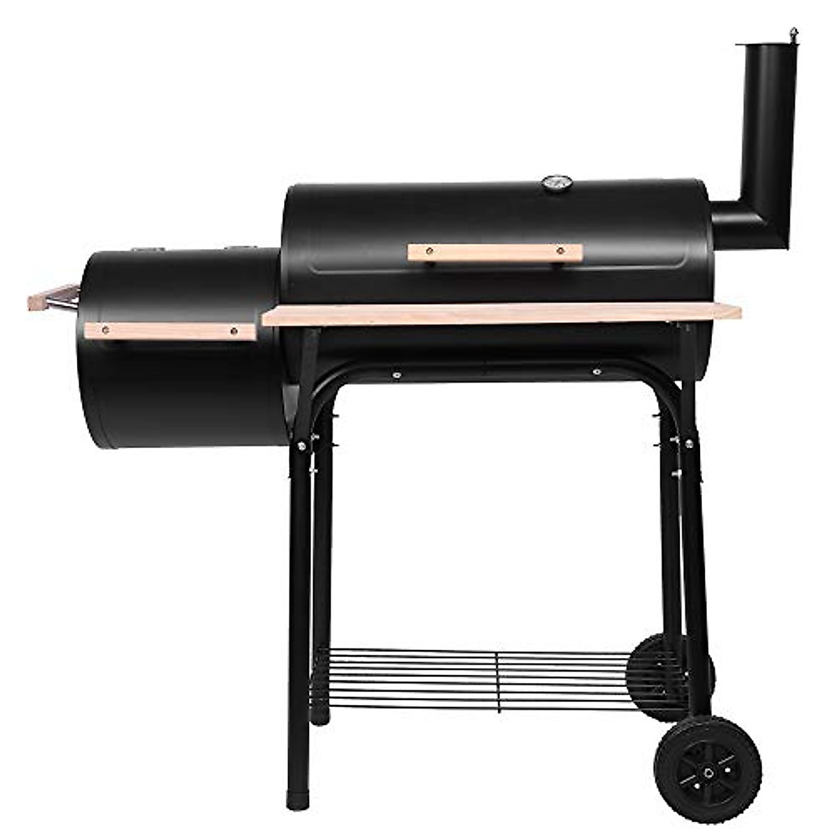 Barbecue Grill Cookers,Grill Oil Drum Charcoal Furnace,44 Inch Charcoal Grill and Offset Smoker, Portable Backyard Steel BBQ Oven with Wheels, Outdoor Patio Barbecue Cooker with Side Fire Box for Camping, Picnic, Party