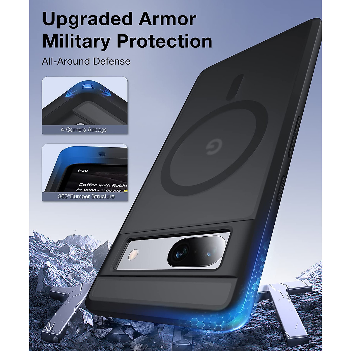 FNDMIL NO.1 Magnetic for Google Pixel 7a Case [Compatible with MagSafe][Anti-Fingerprint][Slim Fit][Military Shockproof] Translucent Matte Hard Back Pixel 7a 5G Phone Cover, Black