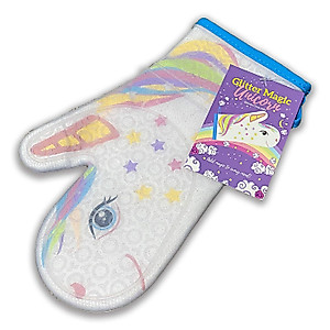 Gears Out Glitter Magic Unicorn Silicone Oven Mitt - Funny Oven Mitts - Heat Resistant Kitchen Glove, Soft Silicone, Quilted Fabric Lining