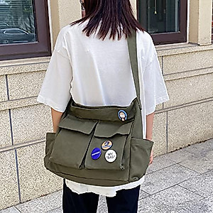 Canvas Messenger Bag Large Hobo Crossbody Bag with Multiple Pockets Shoulder Tote Bag for Women and Men (Brown)