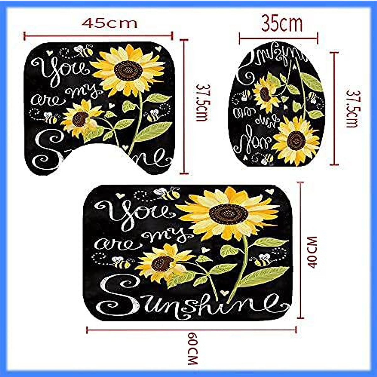 Sunflower 4PCS Shower Curtain Sets with Non-Slip Rugs, Toilet Lid Cover and Bath Mat, Durable Waterproof Shower Curtains with 12 Hooks (Sunflower2p)