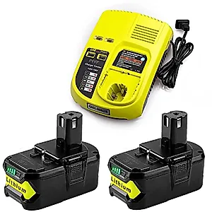 2Pack 6.0Ah 18V Li-ion Battery & Charger Compatible with Ryobi 18-Volt ONE Plus P108 P107 P102 P103 P104 P117 Charging Station Starter Kit