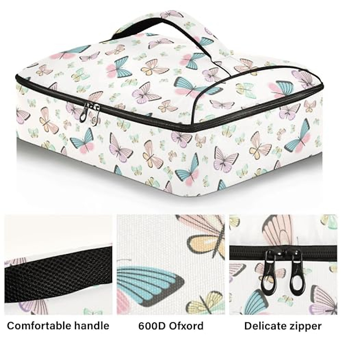 Kcldeci Insulated Thermal Food Carrier Insulated Casserole Carrier for Hot or Cold Food,Butterfly Insulated Tote Bag for Potluck Cookouts Parties Picnic,Lasagna Lugger