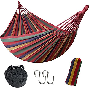 Sutekus Single or Double Hammock Outdoor Camping Hammock Two Person Portable Hammock with Rope and Carrying Pouch (Rainbow Stripe)