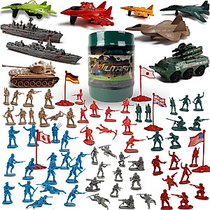 Liberty Imports 120 PCS Army Men Toy Soldiers & Battle Vehicles Military Action Figures Deluxe Bucket Set - World War II Little Plastic Action Figurines for Kids, Boys Imaginary Play