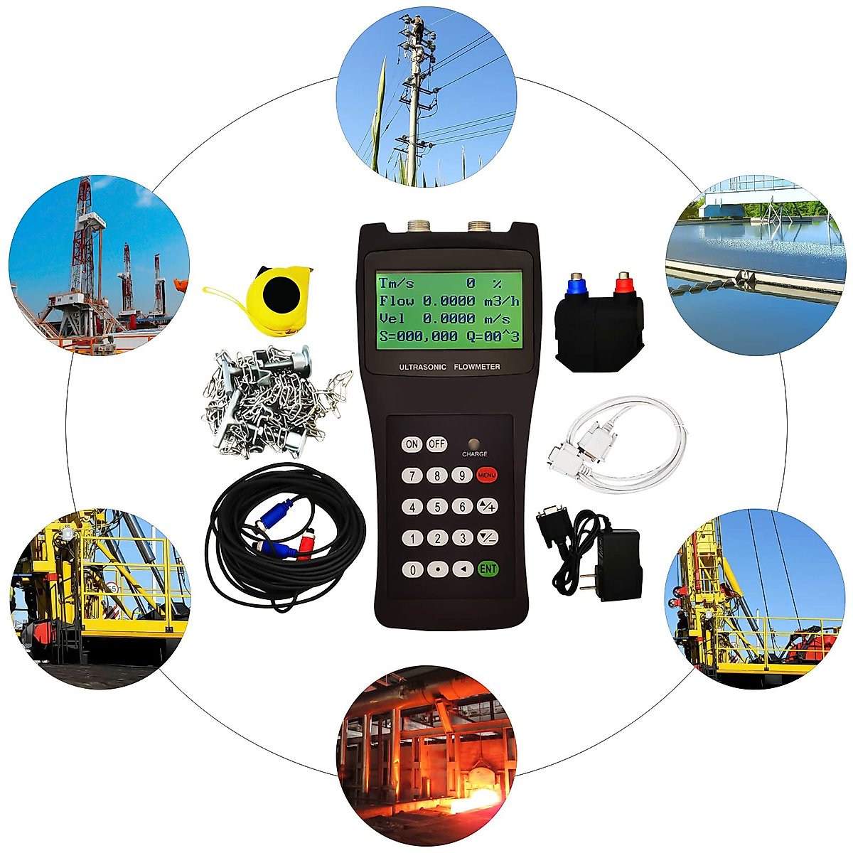 Ultrasonic Liquid Flowmeter TDS-100H Handheld Digital Flow Meter M2 Transducer Handheld Ultrasonic Flow Meter Portable Flowmeters