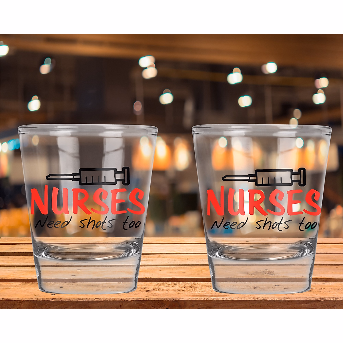 AW Fashions Nurses Need Shots Too - Funny Nurse Party Favor Gift - 2 Pack Round Set of Shot Glass