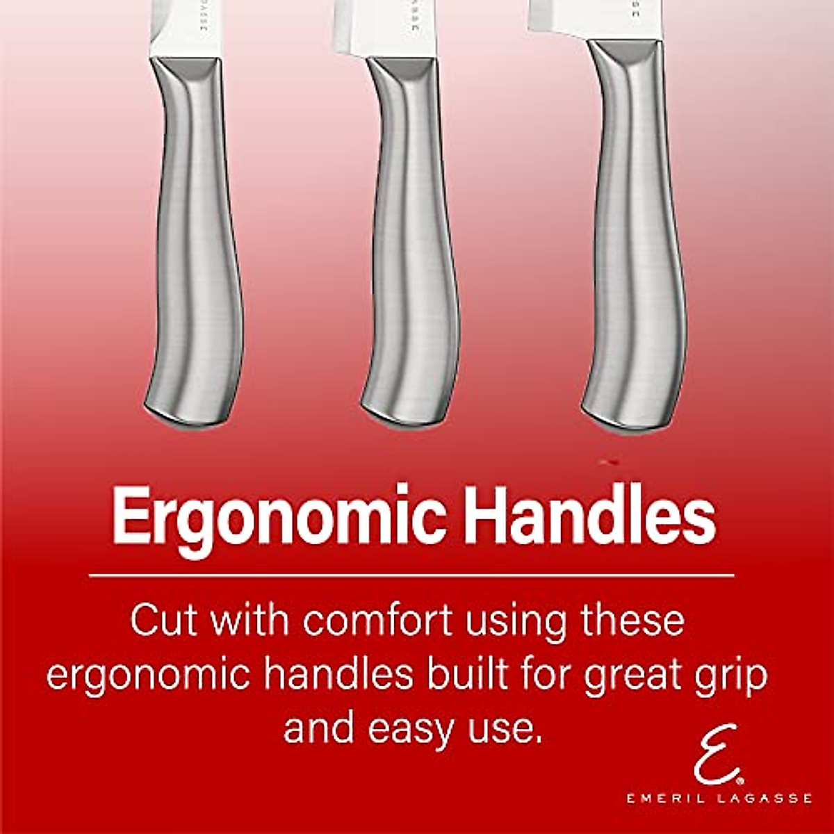 Emeril Lagasse 3-Piece Stainless Steel Kitchen Knife Set (Hollow Handles) - 8” Chef, 5.5” Prep, & 3.5” Paring Knives - Slice Fruits & Meats Effortlessly