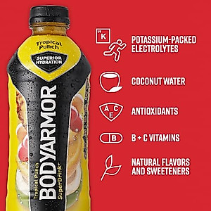 BODYARMOR Sports Drink Sports Beverage, Tropical Punch, Coconut Water Hydration, Natural Flavor With Vitamins, Potassium-Packed Electrolytes, Perfect For Athletes, 28 Fl Oz (Pack of 12)