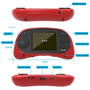 Kids Handheld Games 16 Bit Retro Video Games Console with 220 HD Electronic Games - 2.5'' LCD Portable Travel Games Entertainment Gifts for Boys Girls Ages 4-12 (Classic Red)