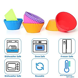 Yvnicll Silicone Baking Cups, Silicone Cupcake Liners Baking Cups Reusable Muffin Liners Non-Stick Cup Cake Molds Set，Muffin Liners - Pack of 24