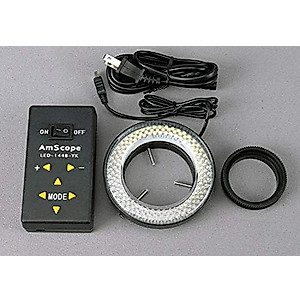 AmScope LED-144A 144-LED Lighting-Direction-Adjustable Microscope Ring Light with Adapter for Stereo Microscopes