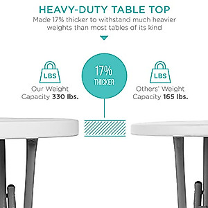Best Choice Products 32in Bar Height Folding Table, Round Indoor Outdoor Accessory for Patio, Backyard, Dining Room, Events w/Thick Table Top, Metal Frame, Locking Legs, 330lb Weight Capacity - White
