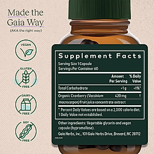 Gaia Herbs Cranberry Concentrate - Helps Maintain Urinary Tract Health - Made with Organic Cranberry Fruit Juice Extract in Convenient Capsules - 60 Vegan Liquid Phyto-Capsules (30-Day Supply)