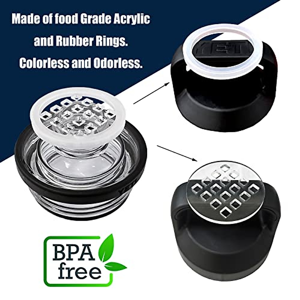 TEYOUYI 2Pcs Ice Strainer Blocker for YETI Rambler Bottle Chug Cap-Prevent Penetrating Cubed or Crushed Ice during a Drink-Fits 18, 26, 36OZ Bottles