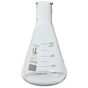 500ml Narrow Mouth Erlenmeyer Flask, 3.3 Borosilicate Glass, Karter Scientific 213G29 (Single)