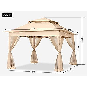 MASTERCANOPY Patio Gazebo Outdoor Pop Up Gazebo with Mesh Walls (11x11, Khaki)