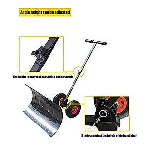 KOKMAT Snow Shovels, Rolling Snow Pusher 10in Wheels, Heavy Duty Metal Snow Pusher with Adjustable Height and Angle for Driveway, Garden, Pavement Cleaning (Size : Double Pole)