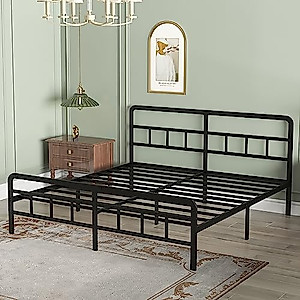 Richwanone 14 inch California King Bed Frames with Headboard and Footboard, Heavy Duty Metal Platform with Steel Slat Support, No Box Spring Needed, Easy Assembly, Black