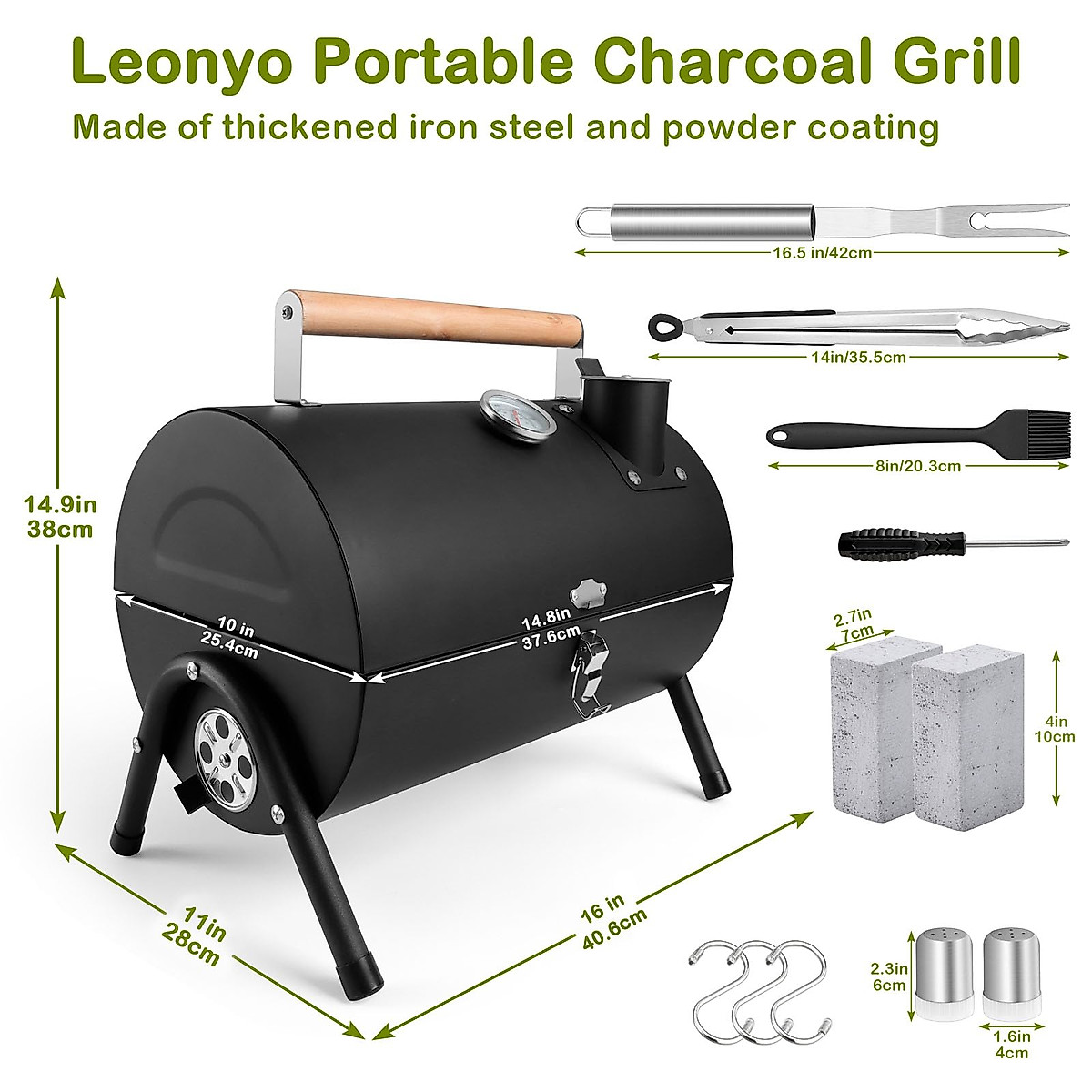 Portable Charcoal Grill Set of 12, Leonyo Tabletop Charcoal Grills, Compact Small BBQ Grill with Griddle Accessories for Outdoor Camping, Patio, Backyard, Beach, RV Traveling