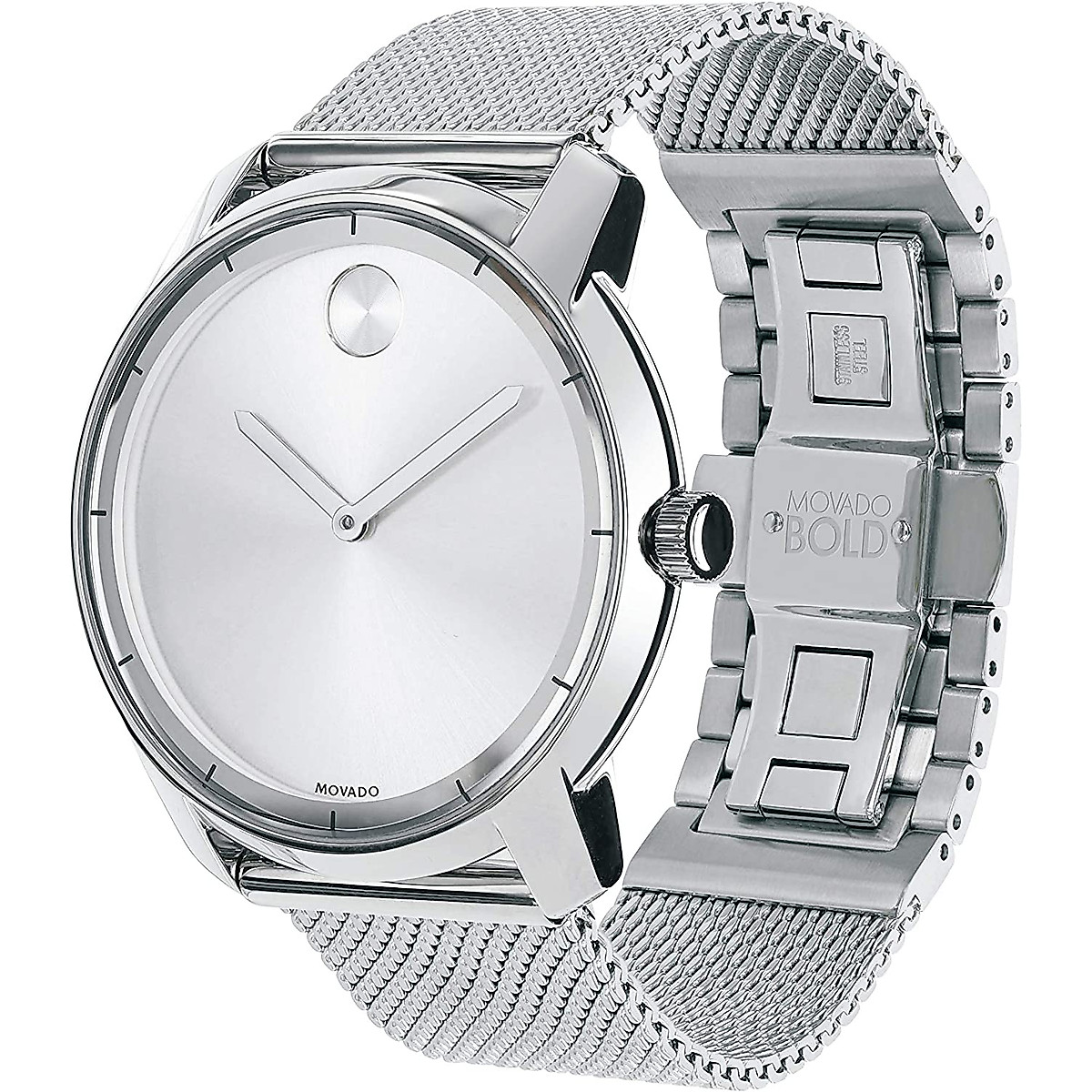 Movado Men's BOLD Thin Stainless Steel Watch with a Printed Index Dial, Silver (Model 3600260)