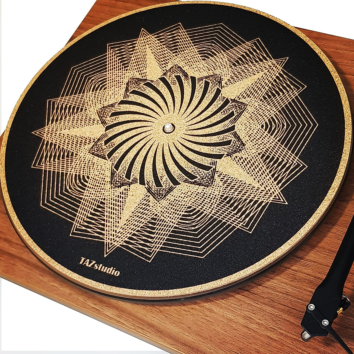 Cork Turntable Mat for Better Sound Support on Vinyl LP Record Player - Original Geometric Design- Dark light Cork slipmat [3mm Thickness]- m5