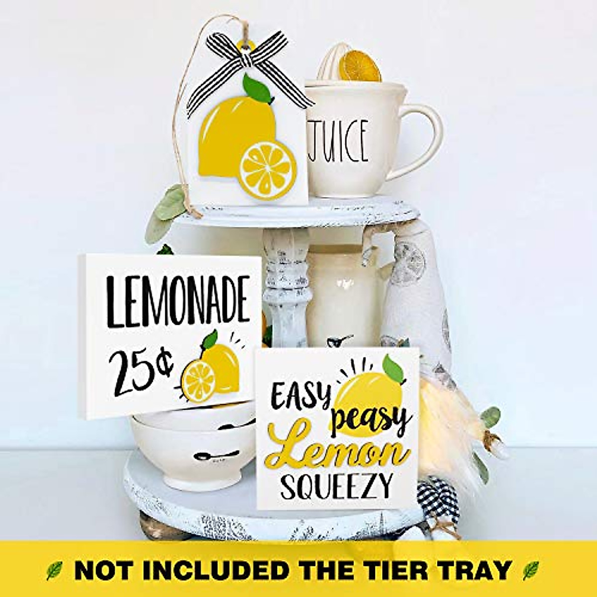 Lemon Wooden Tiered Tray Decor Fresh Lemonade 25 ￠ Easy Peasy Lemon Squeezy Summer Buffalo Plaid Farmhouse Stand Rustic Kitchen Signs Set Of 3