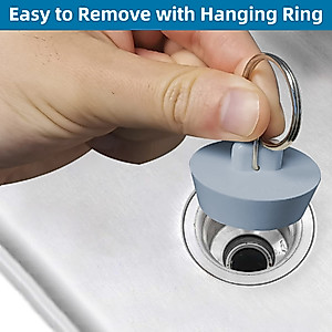 Hibbent 6 Pieces Drain Stopper, Rubber Kitchen Sink Drain, Sink Stopper Drain Plug with Pull Ring for Bathtub, Kitchen, Bathroom and Laundry Sink in 6 Different Sizes, Grey