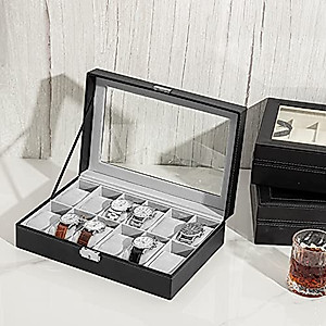 Oyydecor Watch Box PU Leather Case Organizer Wooden Storage Organizer for Storage and Display Men's & Women's Gift Business (12Slots-Gray)