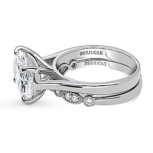 BERRICLE Sterling Silver East-West Wedding Engagement Rings Cubic Zirconia CZ Solitaire Ring Set for Women, Rhodium Plated Size 8