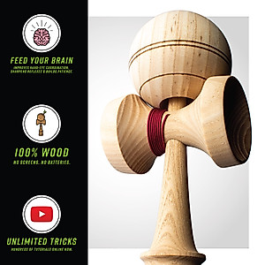 Sweets Kendamas Radar Boost Kendama - Updated with Natty Engraving, Improves Hand Eye Coordination, Reflexes, Perfect for Beginners, Extra String Accessory Quick Start Bundle (Rubberwood)
