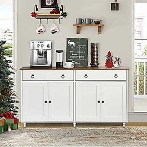 Buffet Cabinet Storage Sideboard with 2 Drawers and 4 Doors, 55" Modern Coffee Bar Cabinet with Storage, Credenza Kitchen Buffets Sideboards Cabinet Console Table for Dining Living Room, White