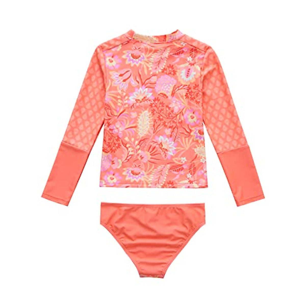 BIKINX Girls Rash Guard 7-8t 2 Piece Swimsuit Set Long Sleeve Floral Print Bikini with UPF 50+ Sun Protection Tankini Orange Flowers