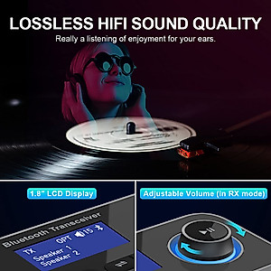 ifofo Bluetooth Transmitter Receiver 3-in-1 Bluetooth 5.0 Audio Adapter for 2 Headphones Low Latency Long Range LCD Display ON/Off Adjustable Volume, Optical AUX RCA Bypass for TV Home Stereo Speaker