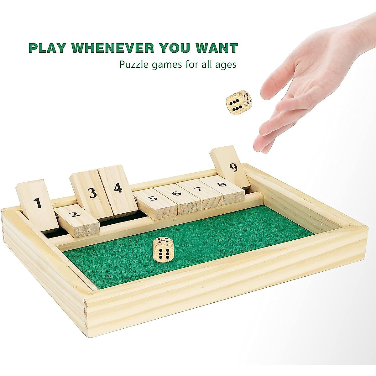 Win SPORTS Wooden Shut The Box Game - Dice Game 2 Player,Board Game,Classics Tabletop Version,Popular Pub Game,Math,Travel for Kids #9