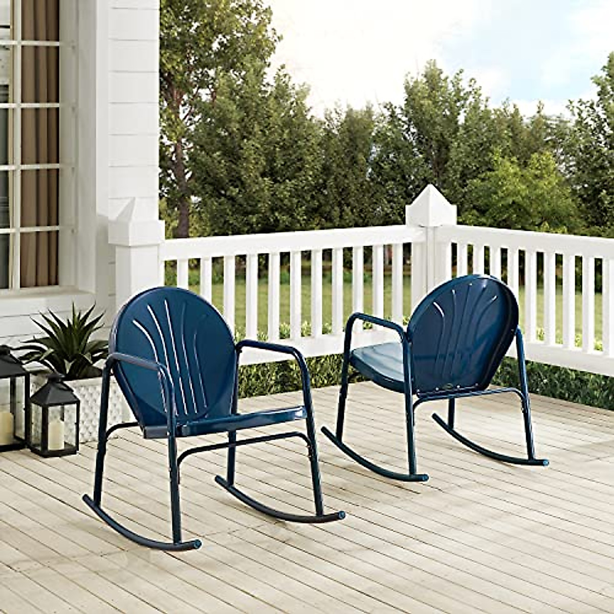 Crosley Furniture Griffith Retro Metal Outdoor Rocking Chairs, Set of 2, for Porch, Deck, Balcony, Backyard, Navy Gloss