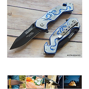 Dragon Design Stainless Steel Open Folding Pocket Knife W/ / Clip - 7.5 Inch Outdoor Survival Hunting Knife for Camping by Survival Steel