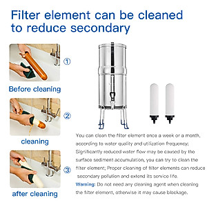 FACHIOO Gravity-fed Water Filter System, 2.25 Gallon Stainless Steel Countertop System with 2 Ceramics Filters Washable Filters, Metal Water Level Spigot and Stand,Reduce up to 99% Chlorine