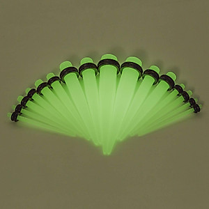 WBRWP 48pcs Ear Stretching Kit Set : Acrylic Tapers and Plugs with Double O-Ring & Soft Silicone Tunnels Ear Expander Gauges Stretcher Body Piercing Jewelry 14g-00g (Glow in Dark)