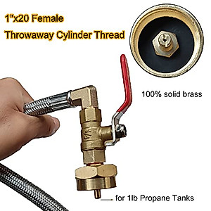 4FT/48 Inch Propane Refill Adapter Hose with Gauge Stainless Braided QCC1 Type Inlet Extension Propane Refill Hose with ON/Off Control Valve for 1LB Propane Gas Tank 350PSI High Pressure Camping