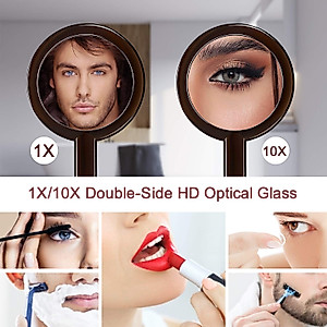 SPIGHTDEX Handheld Mirror，Hand Mirror with Handle Adjustable，1x/10x Magnifying Double Sided Hand Held Makeup Mirror with Stand for Woman Beauty Travel Desktop Tabletop Shaving，Transparent Black