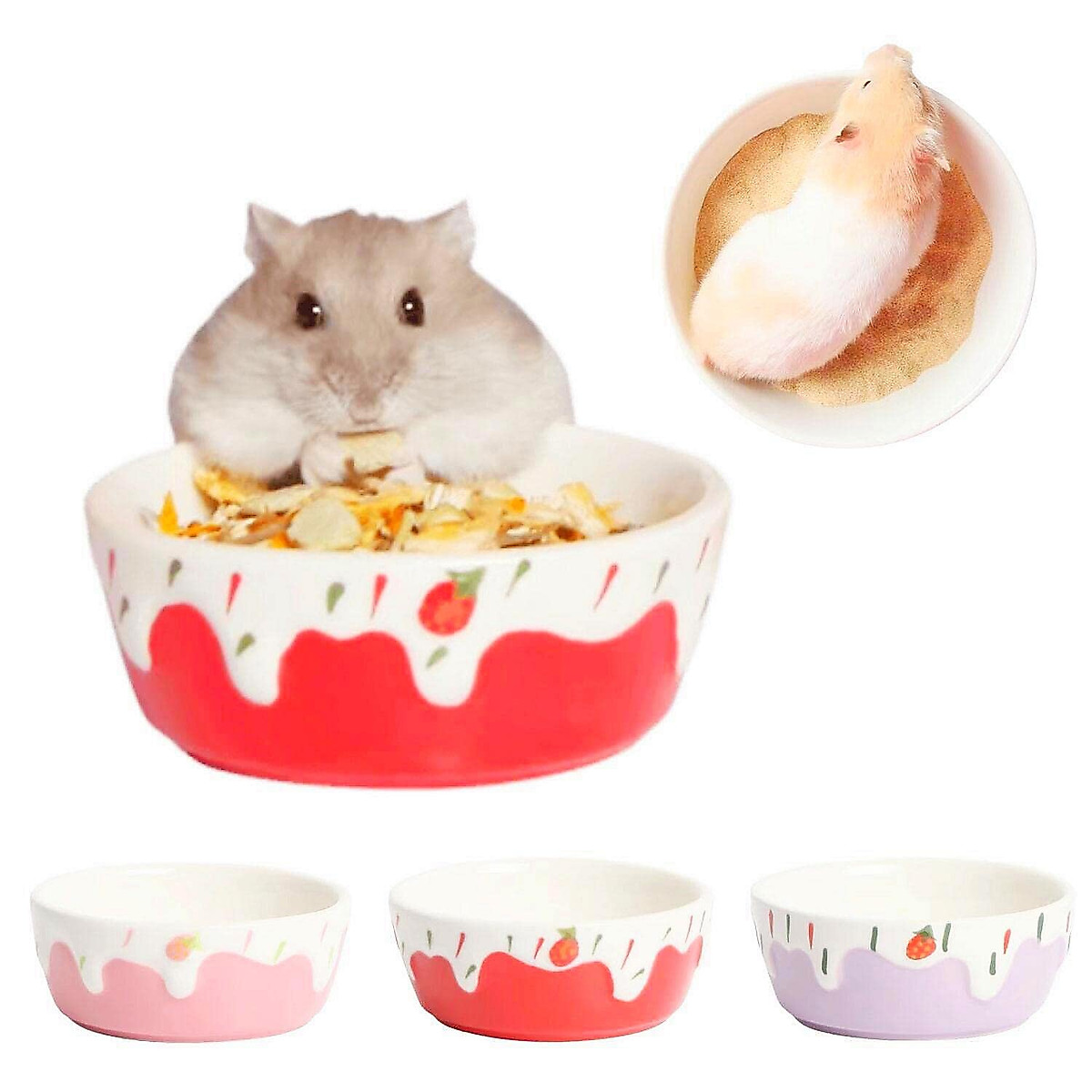 Toietmoi Hamster Ceramic Cartoon Food Bowl Water Prevent Tipping Christmas Party Style Guinea Pig Rabbit Gerbil Chinchilla Hedgehog Rat Small Animals Pets Assorted Colors