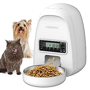 DOGNESS Automatic Cat Feeders, Smart Feeder for Cats, Timed Cat Feeder with Desiccant Bag for Pet Dry Food, Programmable Portion Control 1-4 Meals per Day & 10s Voice Recorder for Cats Dogs 2L, White