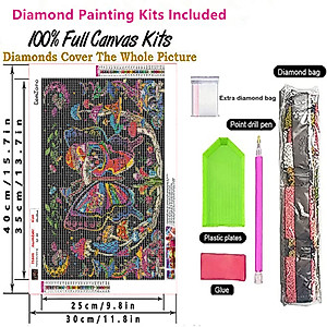 GemZono 5D DIY Diamond Painting Kit, Butterfly Mushroom Flower Plant, Skull Diamond Art Kits for Adults Kids,Full Drill Diamond Painting Dots Art for for Home Wall Decor (16X12 inch/ 40X30cm)