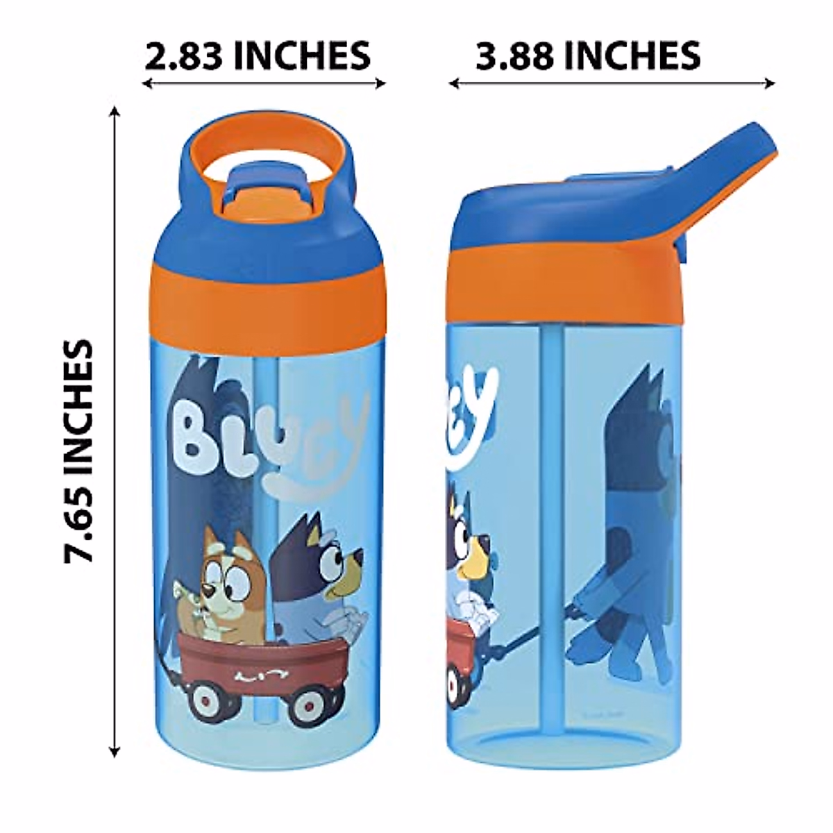 Zak Designs 17.5 oz Riverside Bluey Kids Water Bottle with Straw and Built in Carrying Loop Made of Durable Plastic, Leak-Proof Design for Travel, 2PK Set