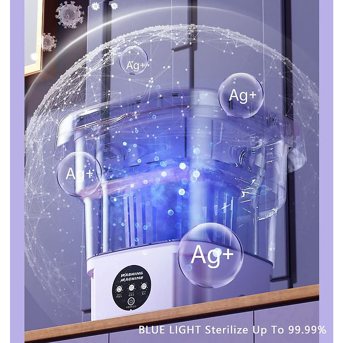 Portable Washing Machine, Folding Mini Washing Machine with Drain Basket, Portable Washer with Blue Light & Ultrasonic Washing for Apartment, Laundry, Camping, RV, Travel, Underwear