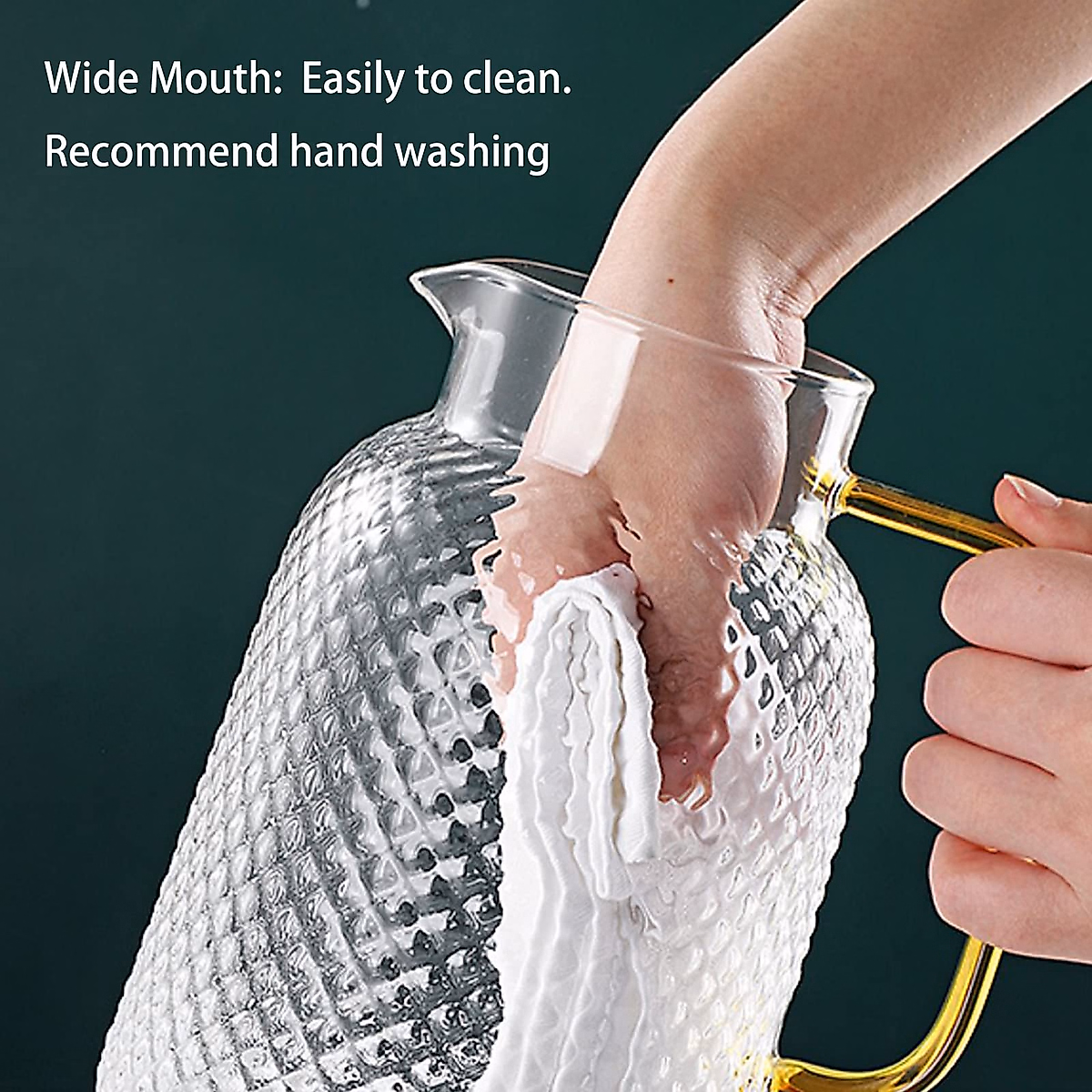 BPFY 1 Pack 60oz Glass Pitcher, Glass Pitcher with Lid and Spout, Glass Water Pitcher, Iced Tea Pitcher for Fridge, Glass Carafe for Cold or Hot Beverages,Glass Jug for Water, Sun Tea, Milk