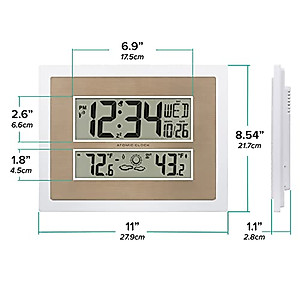 La Crosse Technology 512-14937-INT Atomic Digital Wall Clock with Temperature & Forecast in White/Champagne
