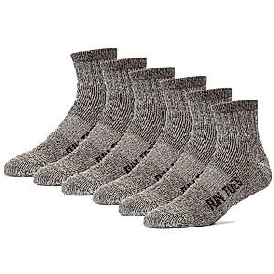 FUN TOES Merino Wool Ankle Socks Pack of 6 Arch Support and Cushioning Heel to Toe Reinforcement Ideal for Hiking (Brown, Men 10-13)